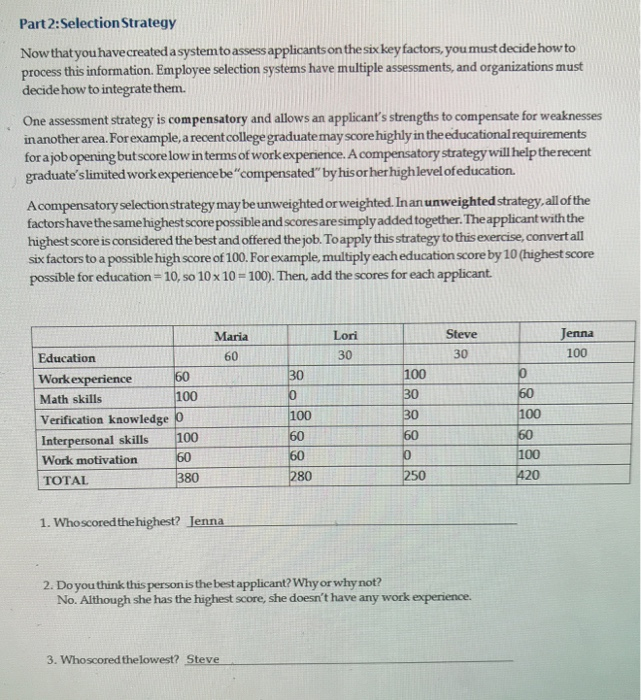 Solved Part 2: Selection Strategy Now thatyou have created a | Chegg.com