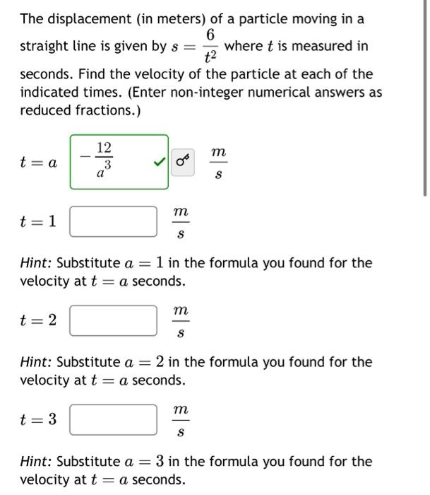 Solved The displacement (in meters) of a particle moving in | Chegg.com