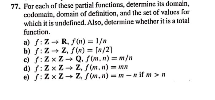 Solved 77 For Each Of These Partial Functions Determine