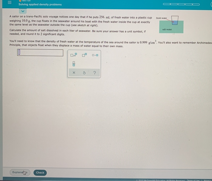 Solving applied density problems fresh water A sailor | Chegg.com