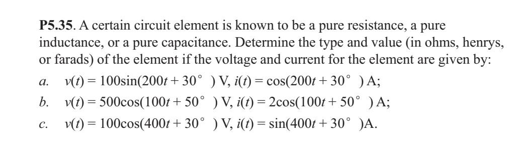 P5.35. A certain circuit element is known to be a | Chegg.com