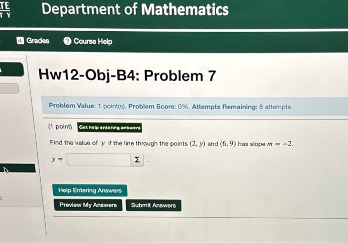 Solved TE ΤΥ Department of Mathematics l. Grades ?Course | Chegg.com