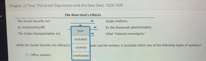 Solved Chapter 22 Test: The Great Depression and the New | Chegg.com
