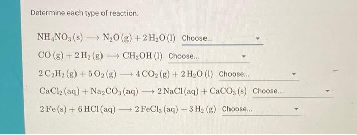 Solved Determine each type of reaction. NH4NO3( | Chegg.com