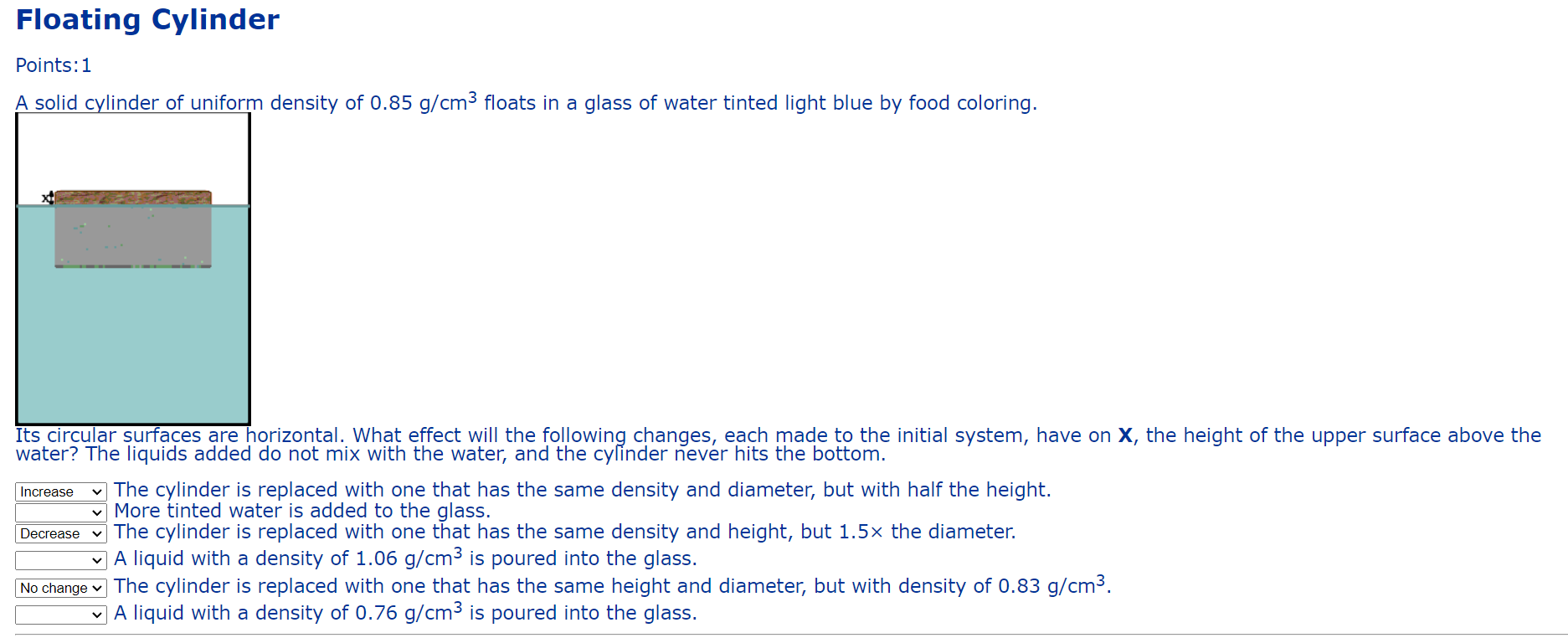 Solved Floating CylinderPoints: 1A solid cylinder of uniform | Chegg.com