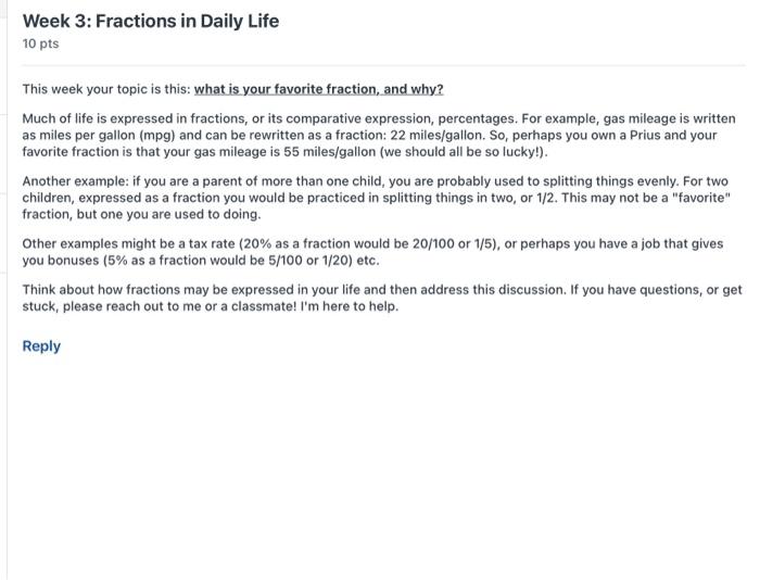 Solved Week 3: Fractions in Daily Life 10 pts This week your | Chegg.com