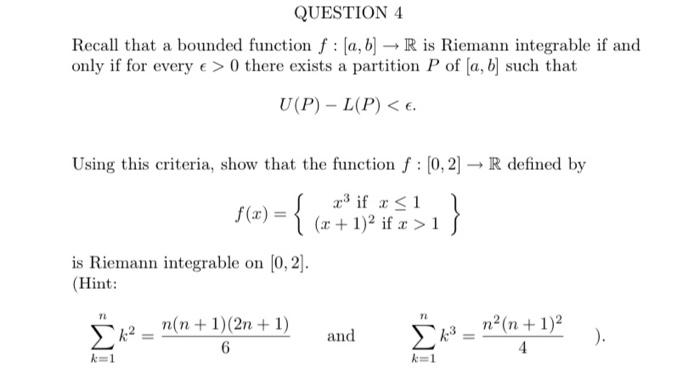 Solved Recall that a bounded function f:[a,b]→R is Riemann | Chegg.com