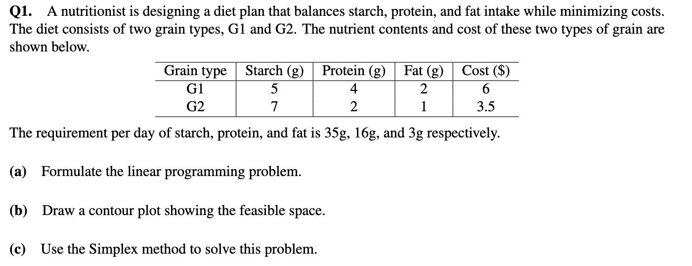 Solved Q1. ﻿A nutritionist is designing a diet plan that | Chegg.com