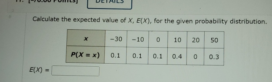 Solved Calculate the expected value of x,E(x), ﻿for the | Chegg.com