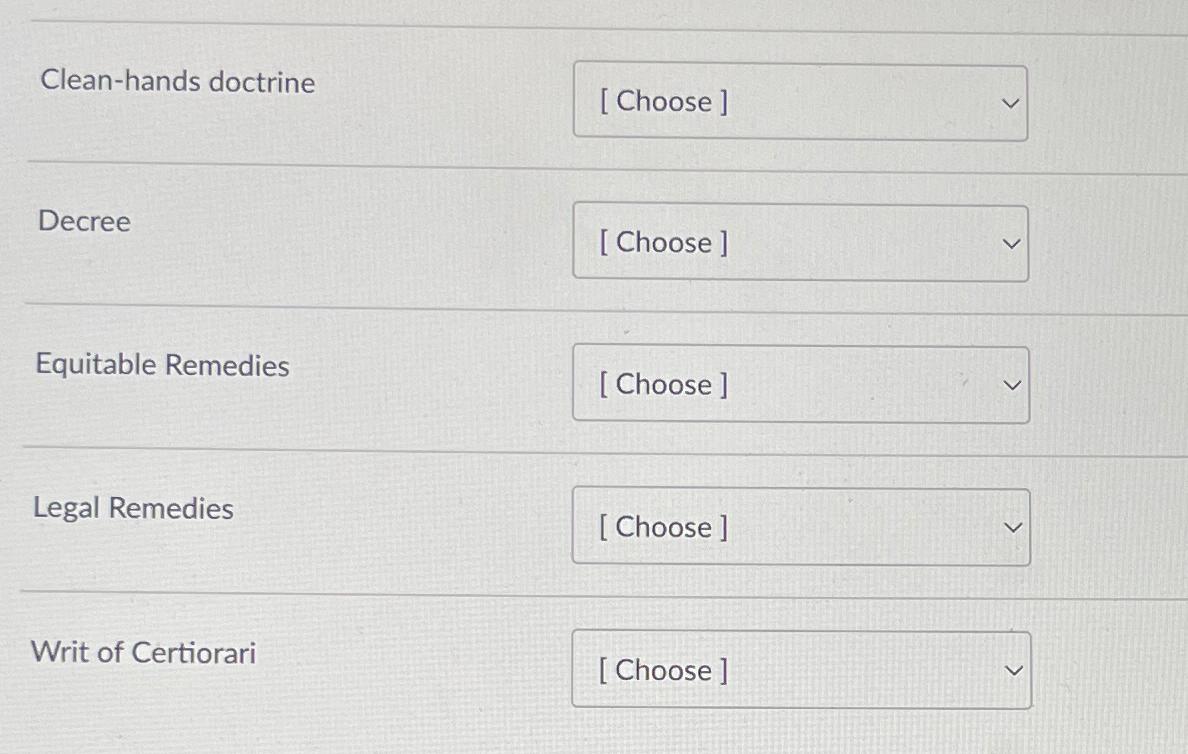 Solved Clean-hands doctrineDecreeEquitable RemediesLegal | Chegg.com