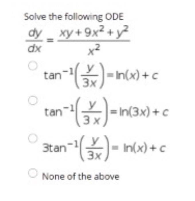 Solved Solve the following ODE dy_ xy + 9x2 + y2 dx x2 | Chegg.com