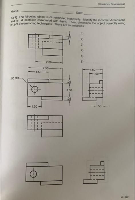 Solved Name: .50 DIA- P4-7) The following object is | Chegg.com