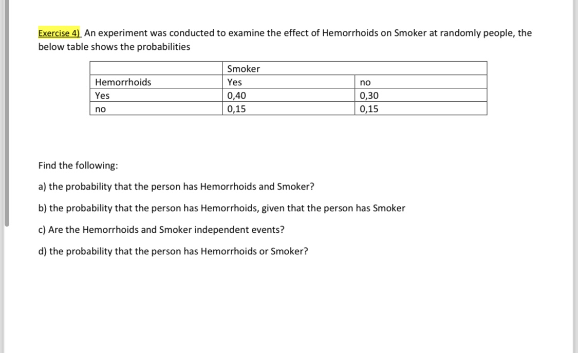 Solved Exercise 4) ﻿An experiment was conducted to examine | Chegg.com