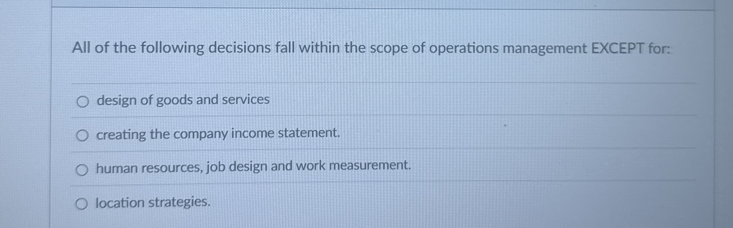 All of the following decisions fall within the scope | Chegg.com