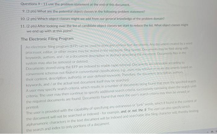 Solved Questions 9-11 use the problem statement at the end | Chegg.com