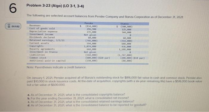 Solved Problem 3-23 (Algo) (LO 3-1, 3-4) The following are | Chegg.com