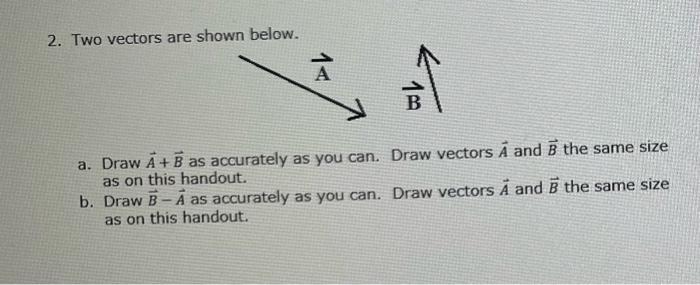 Solved 2. Two vectors are shown below. a. Draw A+B as | Chegg.com