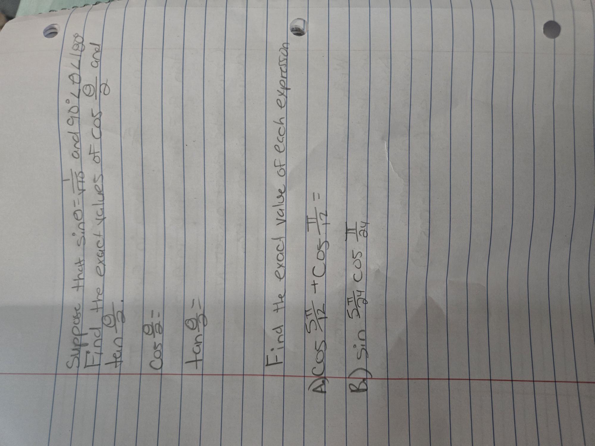 Solved Suppose that sinθ=1102 ﻿and 90°