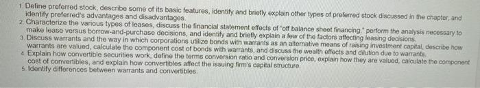 Solved 1. Define preferred stock, describe some of its basic | Chegg.com