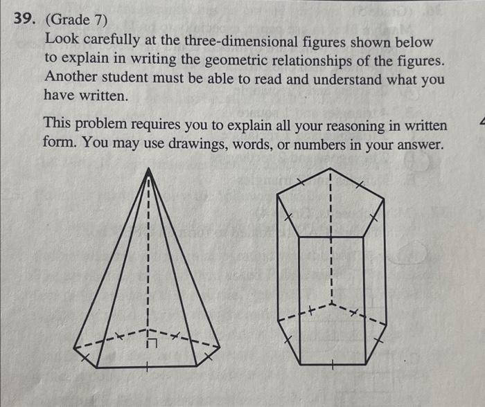 Solved 39. (Grade 7) Look carefully at the three-dimensional | Chegg.com