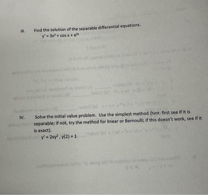 Solved III. Find the solution of the separable differential | Chegg.com