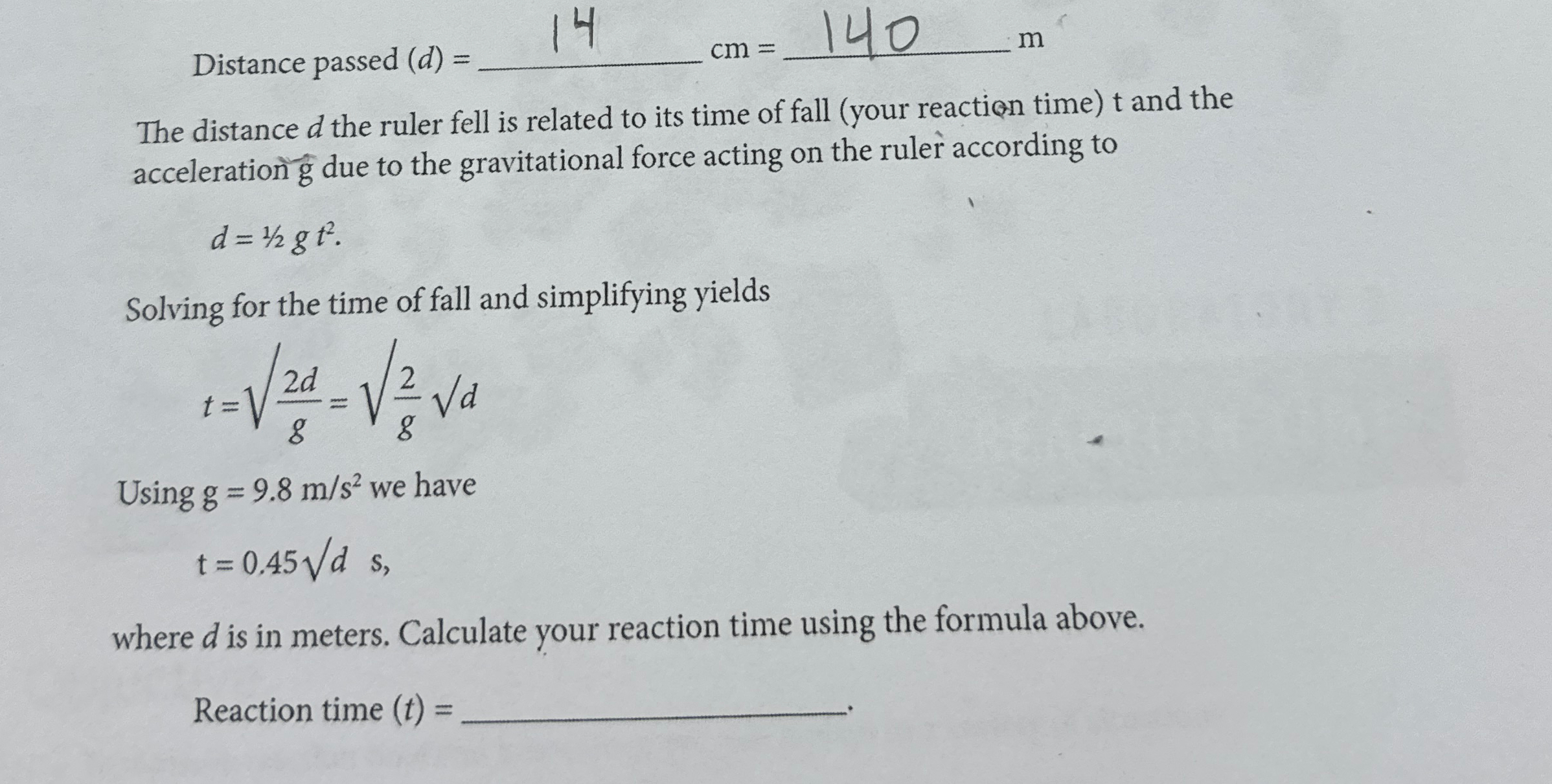 Solved Distance passed (d 14cm=, 140mThe distance d ﻿the | Chegg.com