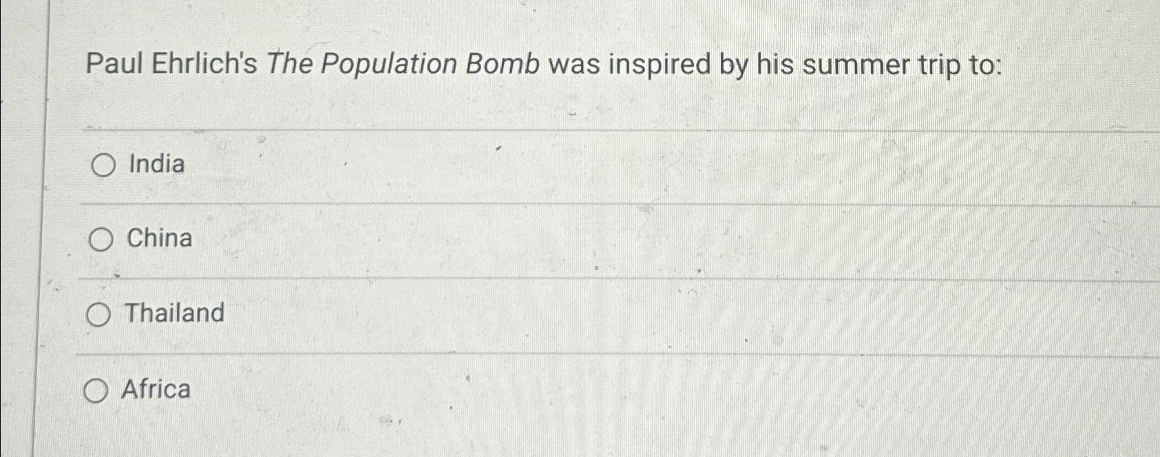 Solved Paul Ehrlich's The Population Bomb was inspired by | Chegg.com Solved Paul Ehrlich's The Population Bomb was inspired by | Chegg.com