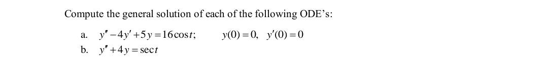 Solved Compute the general solution of each of the following | Chegg.com