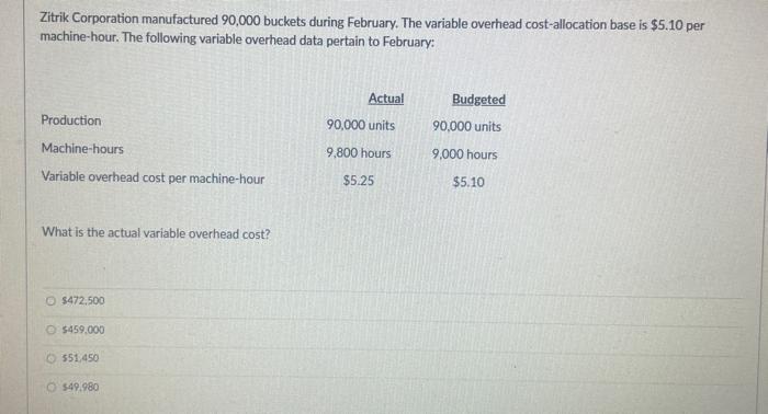 Solved Zitrik Corporation manufactured 90,000 buckets during | Chegg.com