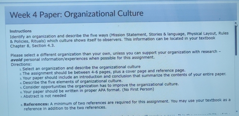 Solved Week 4 ﻿Paper: Organizational | Chegg.com
