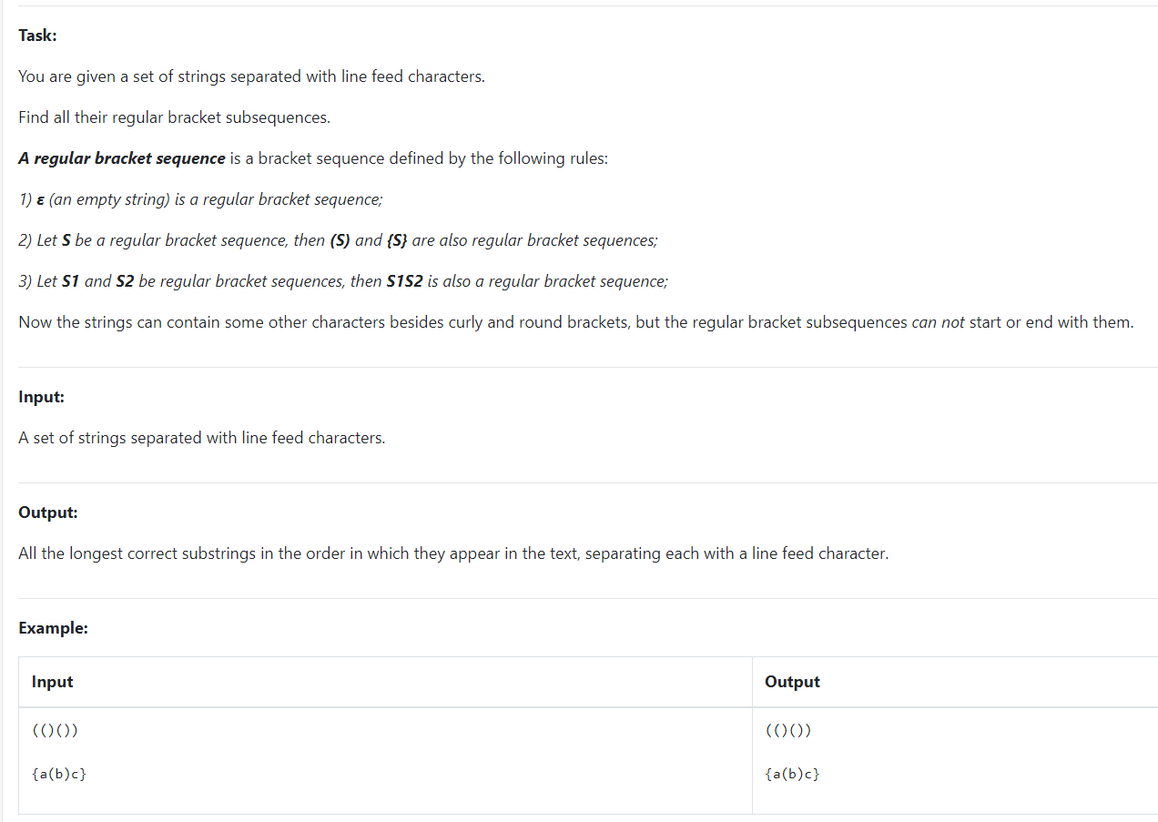 Solved Find regular bracket subsequences, ignoring any other | Chegg.com