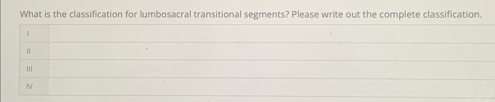Solved What is the classification for lumbosacral | Chegg.com