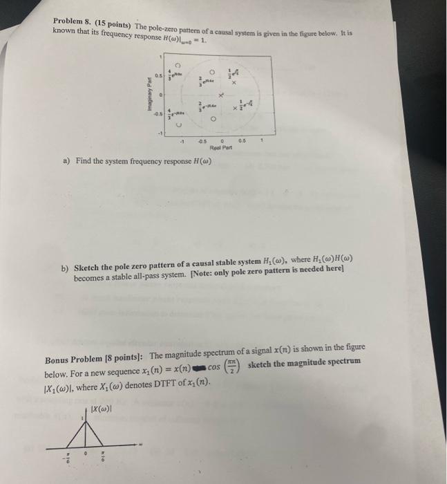 Problem 8. (15 points) The pole-zero pattern of a | Chegg.com