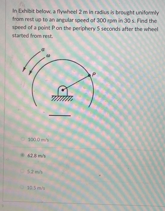 Solved In Exhibit below, a flywheel 2 m in radius is brought | Chegg.com