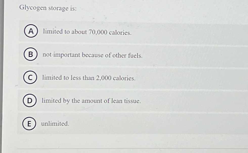 Solved Glycogen storage is:limited to about 70,000 | Chegg.com
