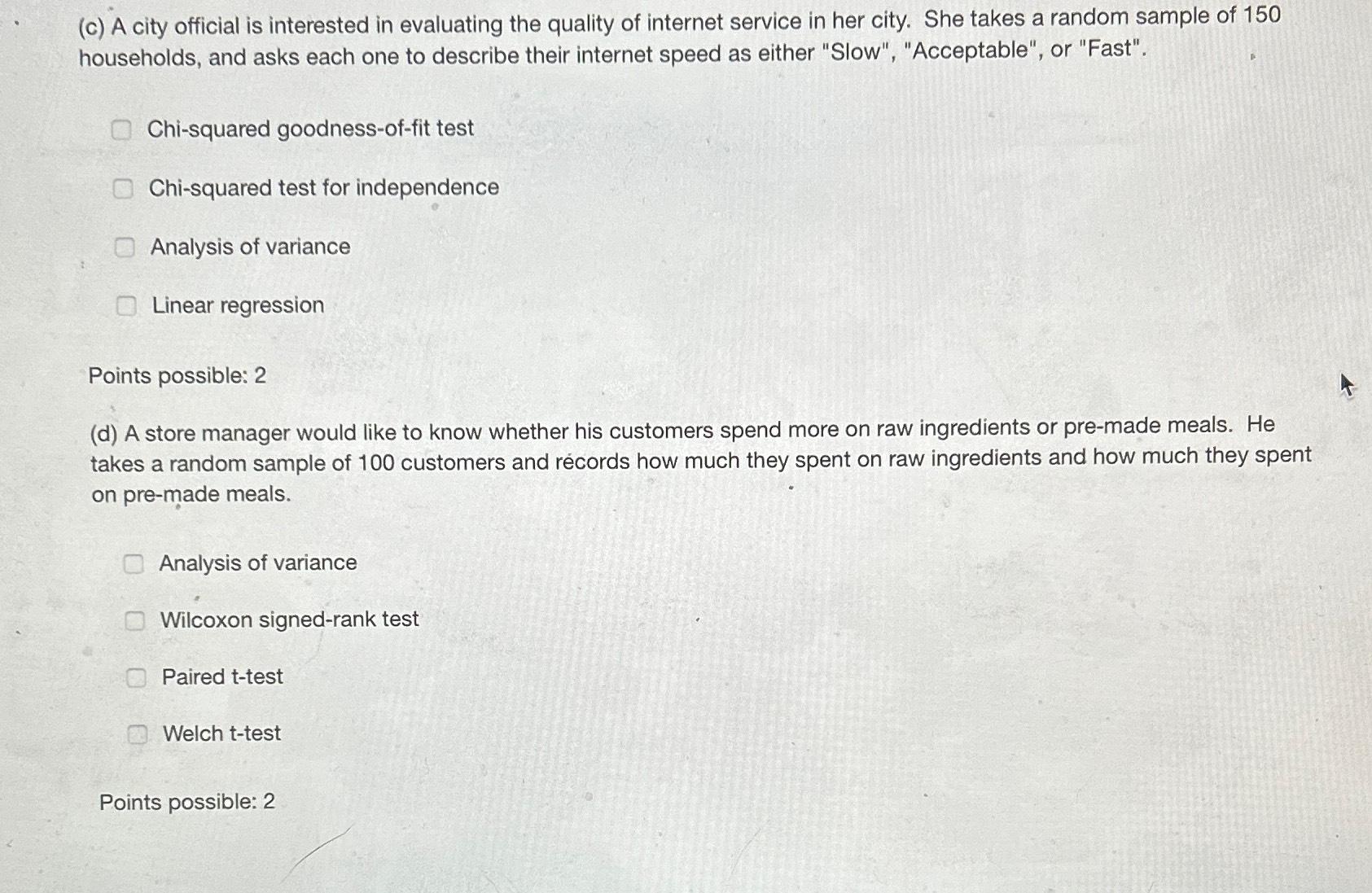 Solved For each of the following scenarios, select ALL of | Chegg.com