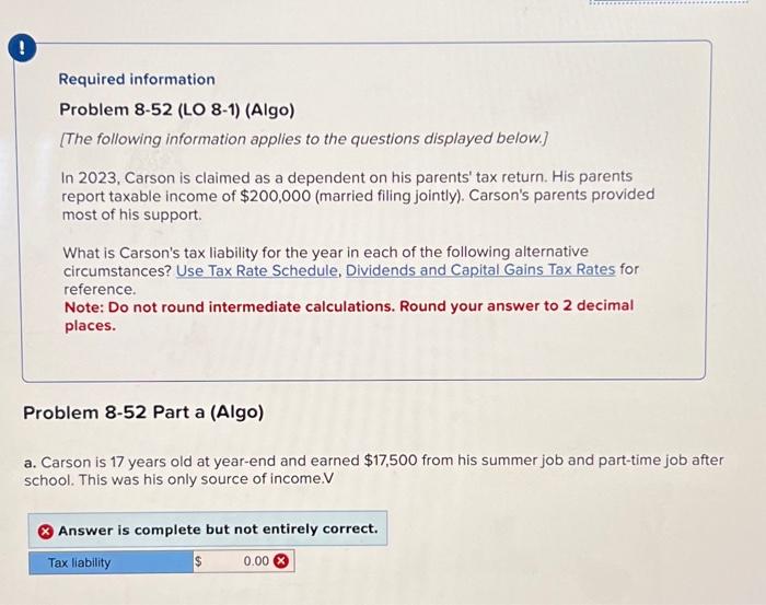 Solved Required information Problem 8-52 (LO 8-1) (Algo) | Chegg.com