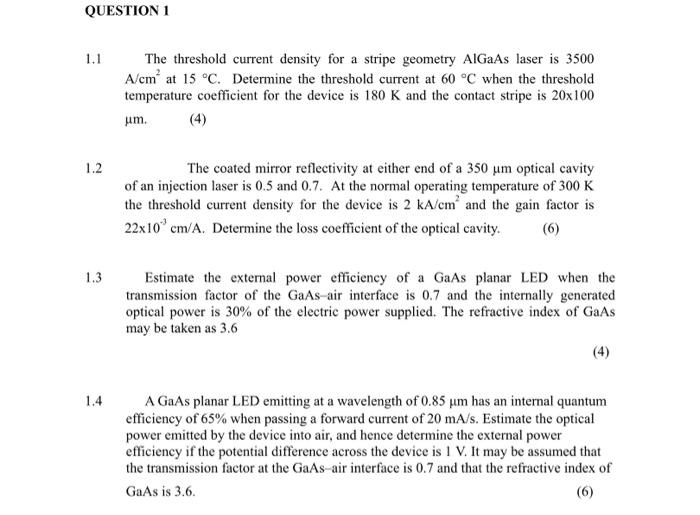 Solved 1.1 The threshold current density for a stripe | Chegg.com