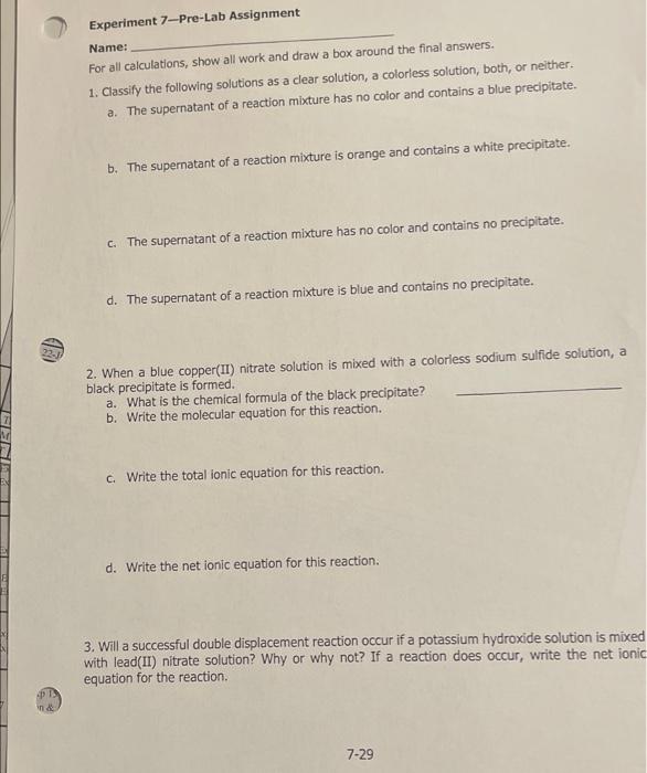 Solved Experiment 7-Pre-Lab Assignment Name: For all | Chegg.com