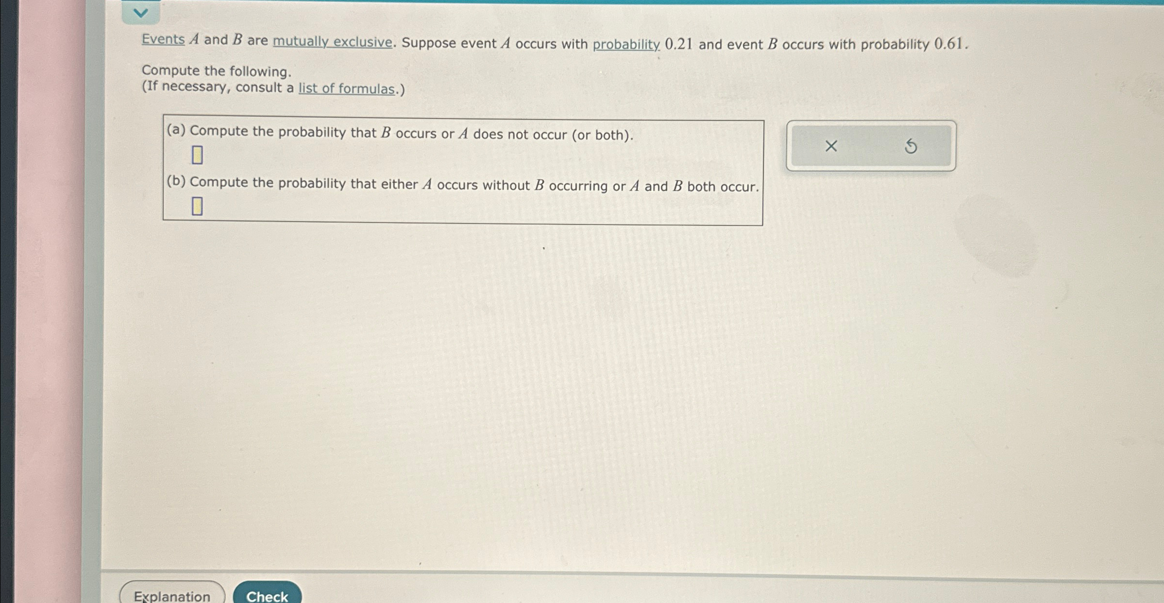 Solved Events A and B ﻿are mutually exclusive. Suppose event | Chegg.com
