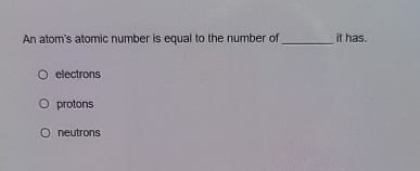 Solved An atom's atomic number is equal to the number of | Chegg.com
