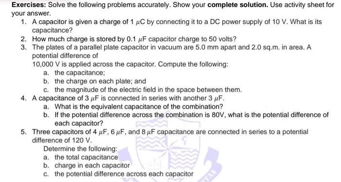 Solved Exercises: Solve the following problems accurately. | Chegg.com