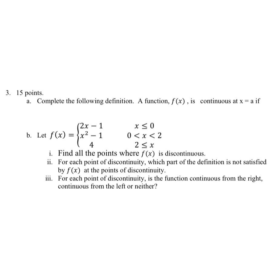 Solved a. ﻿Complete the following definition. A function, | Chegg.com