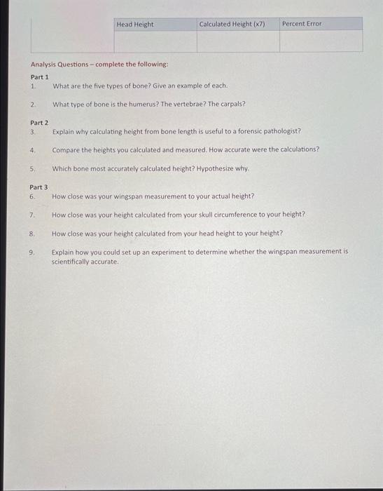 Solved Analysis Questions - complete the following: Part 1 | Chegg.com