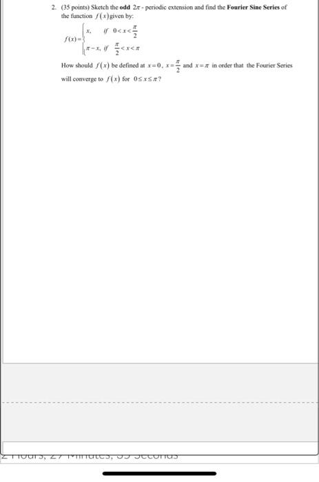Solved 2. (35 points) Sketch the odd 2π-periodic extension | Chegg.com