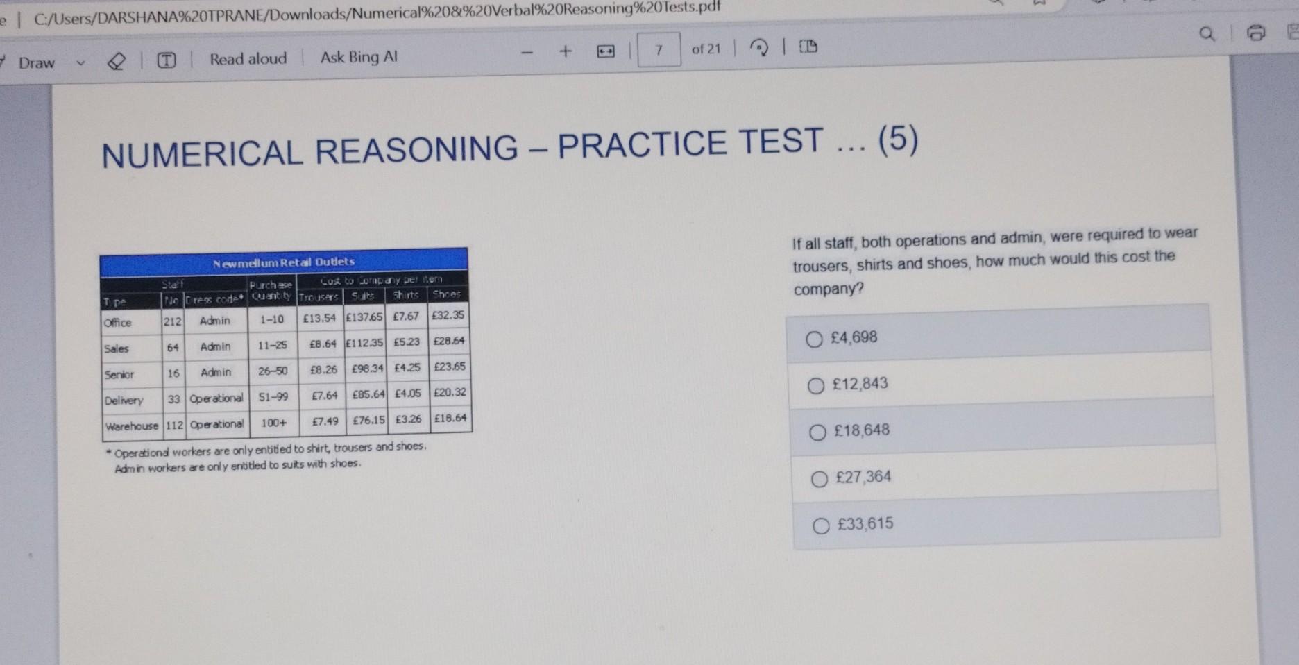 NUMERICAL REASONING - PRACTICE TEST .. (5) If all | Chegg.com
