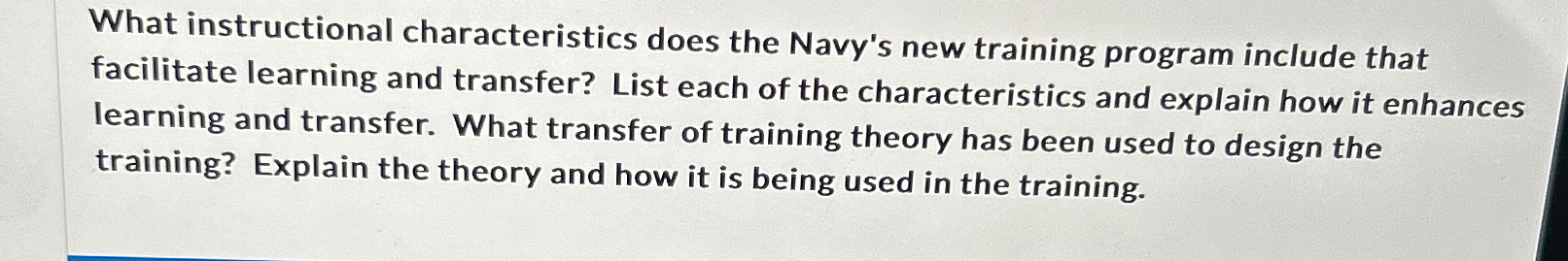 Solved What instructional characteristics does the Navy's | Chegg.com