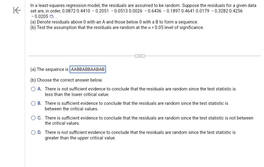 Solved In a least-squares regression model, the residuals | Chegg.com