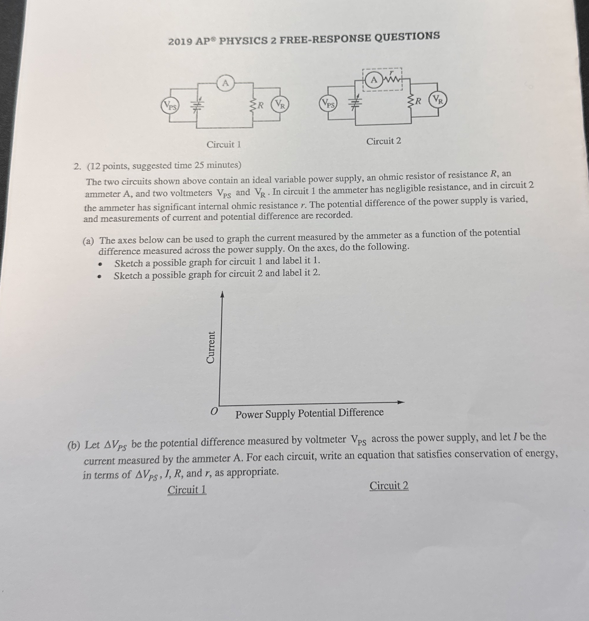 Solved 2019 ﻿AP ?® ﻿PHYSICS 2 ﻿FREE-RESPONSE | Chegg.com
