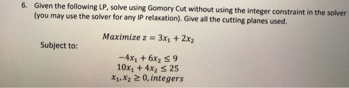Solved 6. Given the following LP, solve using Gomory Cut | Chegg.com